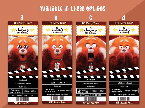 Weddings Custom Red Panda digital invite Printable movie ticket panda ...