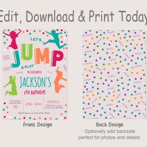 Trampoline Park Birthday Invitation Jump Party Invitation Jump Birthday ...