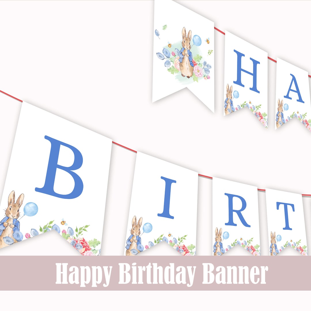 Peter Rabbit Birthday Banner Bunny Decoration First Birthday Bunting ...