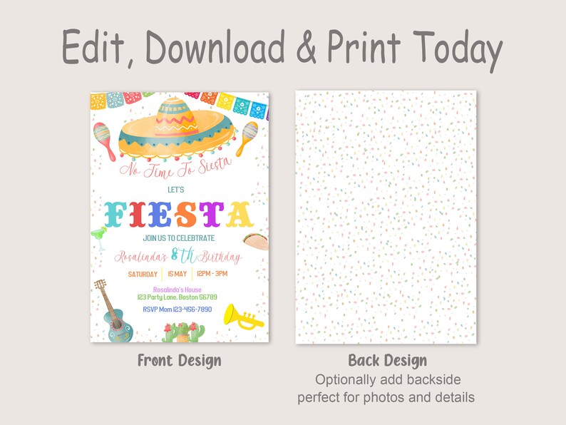Editable Fiesta Birthday Invitation Mexican Fiesta Theme Party - Etsy