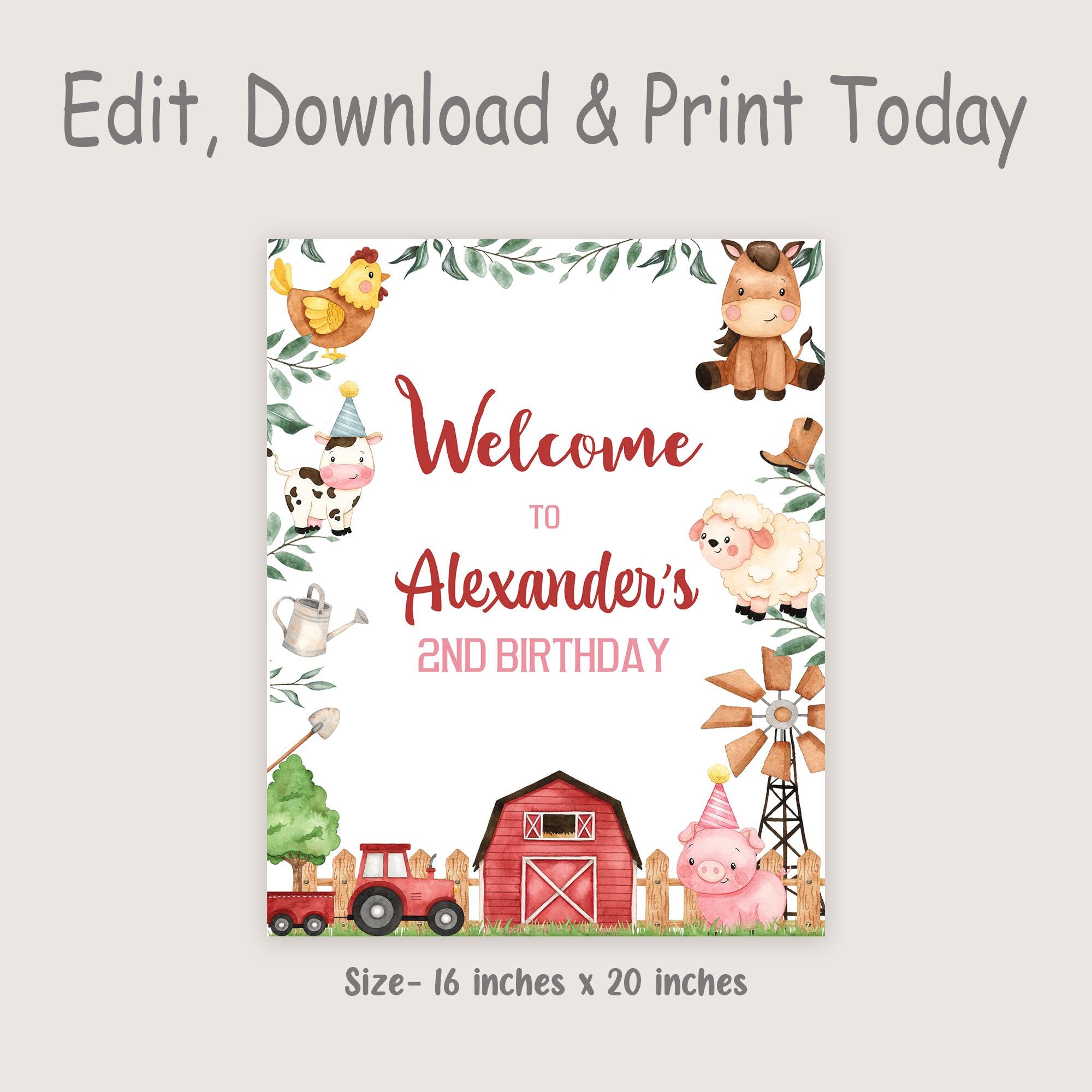 Farm Animals Welcome Sign Barnyard Birthday Sign Barn Welcome Poster ...