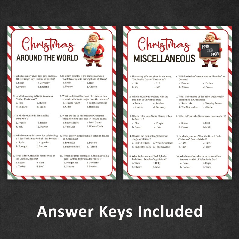 Christmas Trivia Game Printable Christmas Games for Adults Office Party ...