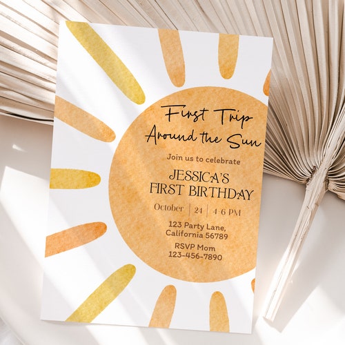 Boho First Trip Around The Sun Birthday Invitation Editable Etsy