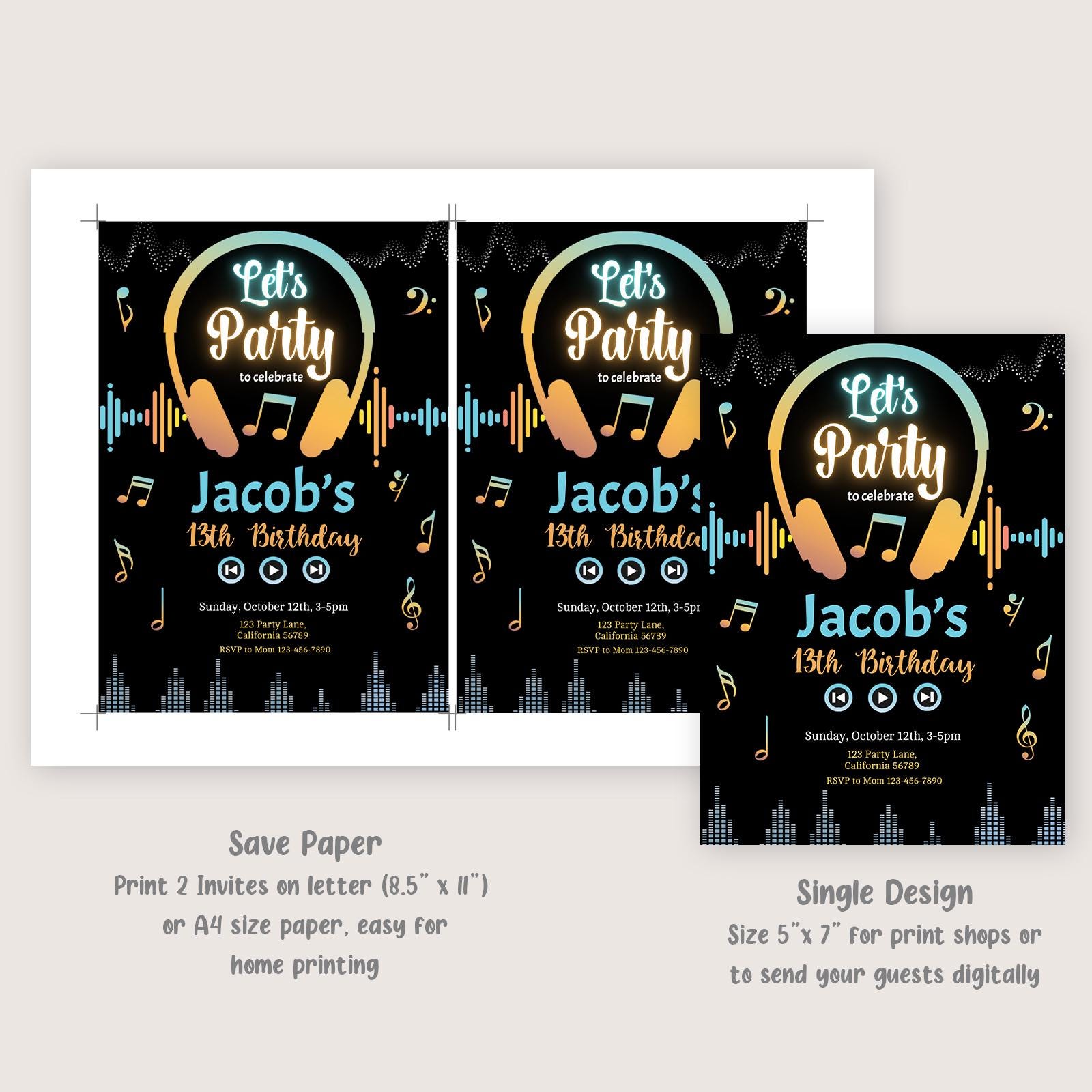 Music Birthday Invitation Music Themed Invitation Musical Party Invite ...