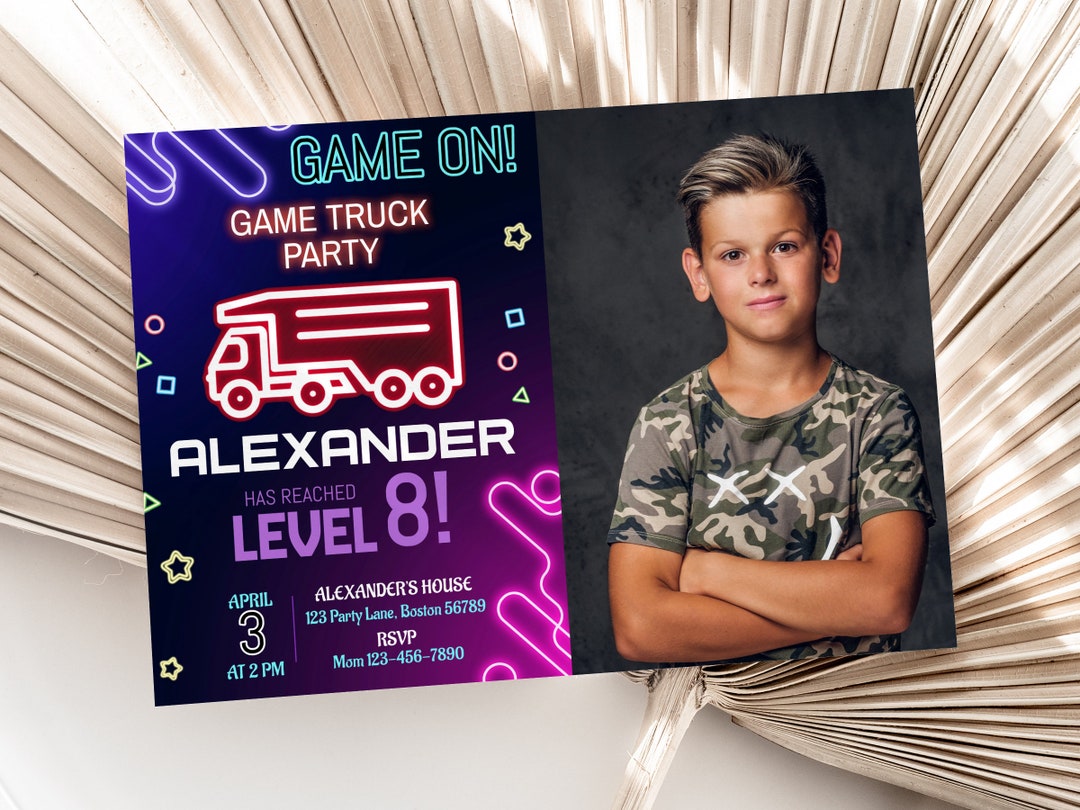 Game Truck Birthday Invitation With Photo Game Truck Party Invitation ...