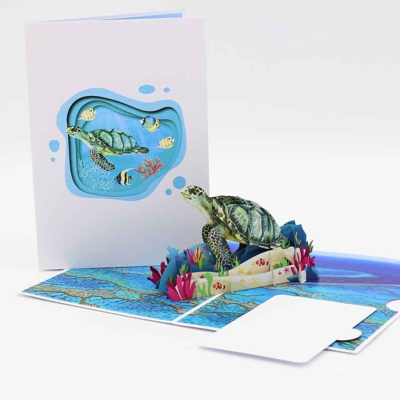 Sea Turtle & Great Barrier Reef Pop up Card for Mother's Day, Birthday ...
