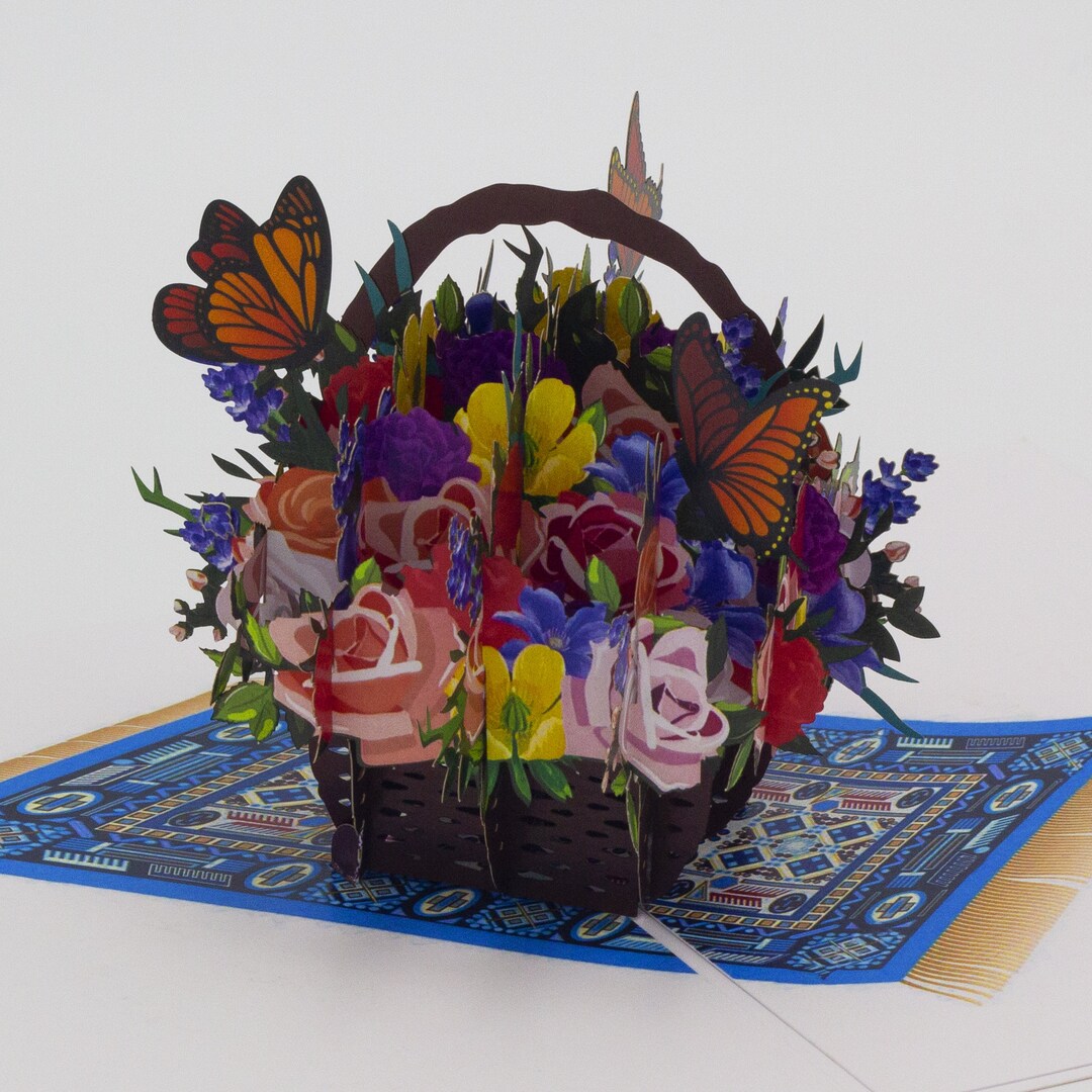 Basket of Roses Pop up Card: Handmade 3D Origami Card - Etsy