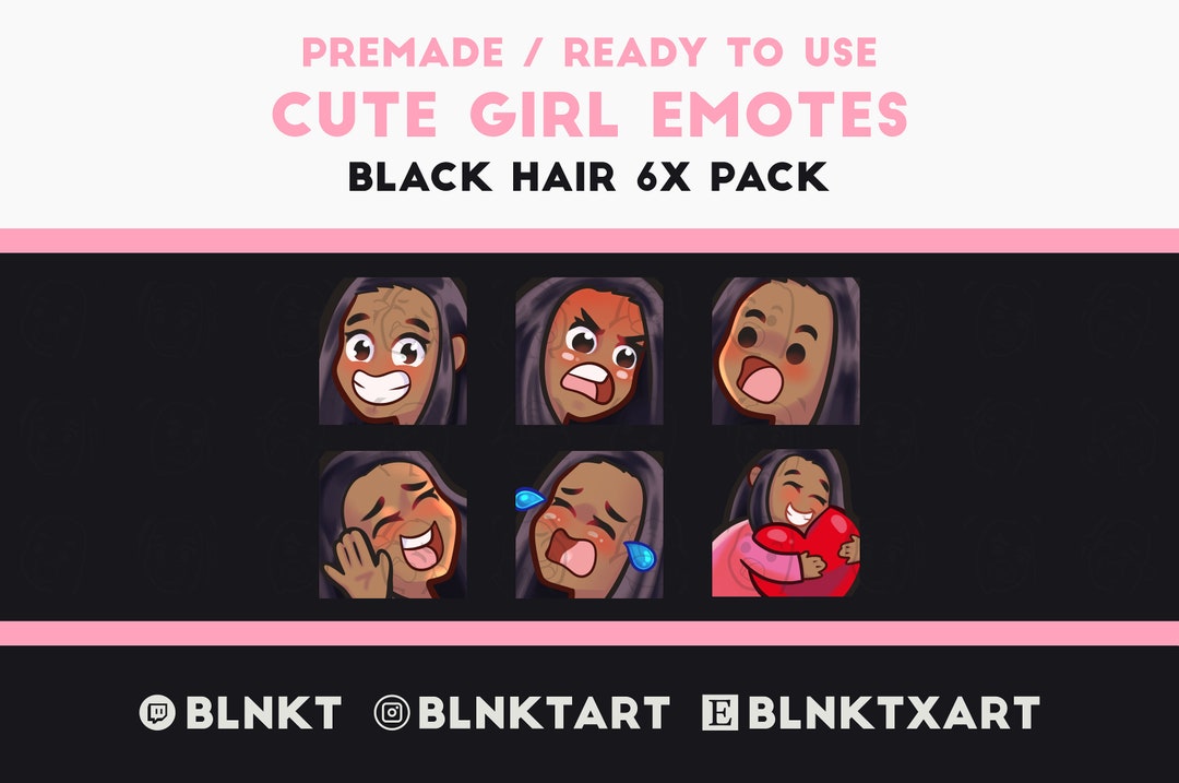 Cute Girl 6x Premade Emote Bundle Pack for Twitch or Discord (dark Skin ...