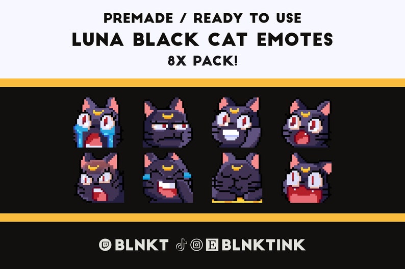 Luna Black Cat Pixel Art Emotes, Sailor Moon for Twitch/discord - Etsy