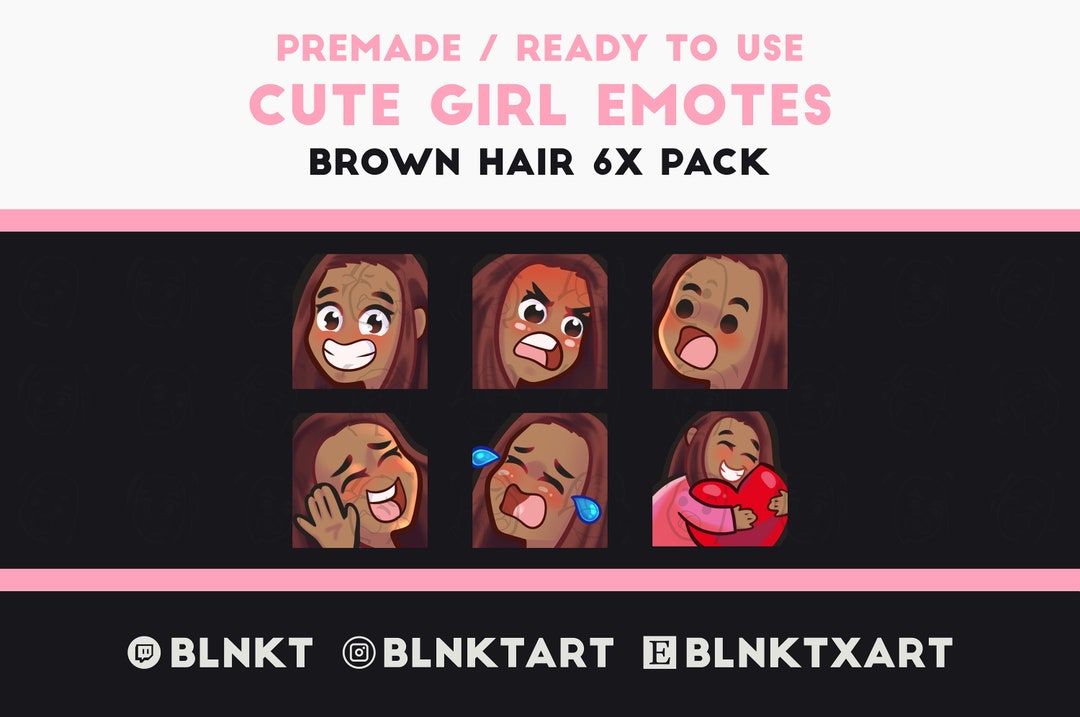 Cute Girl 6x Premade Emote Bundle Pack for Twitch or Discord (dark Skin ...