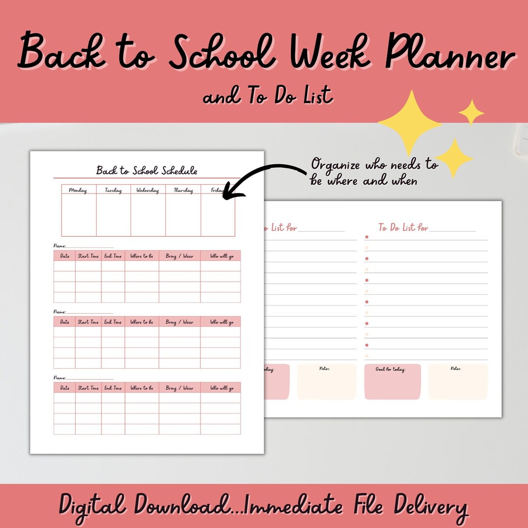 Back to School Digital Download Planner, Printable Parent Organizer ...