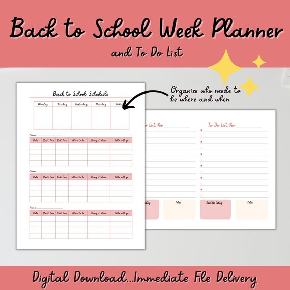 Back to School Digital Download Planner Printable Parent - Etsy
