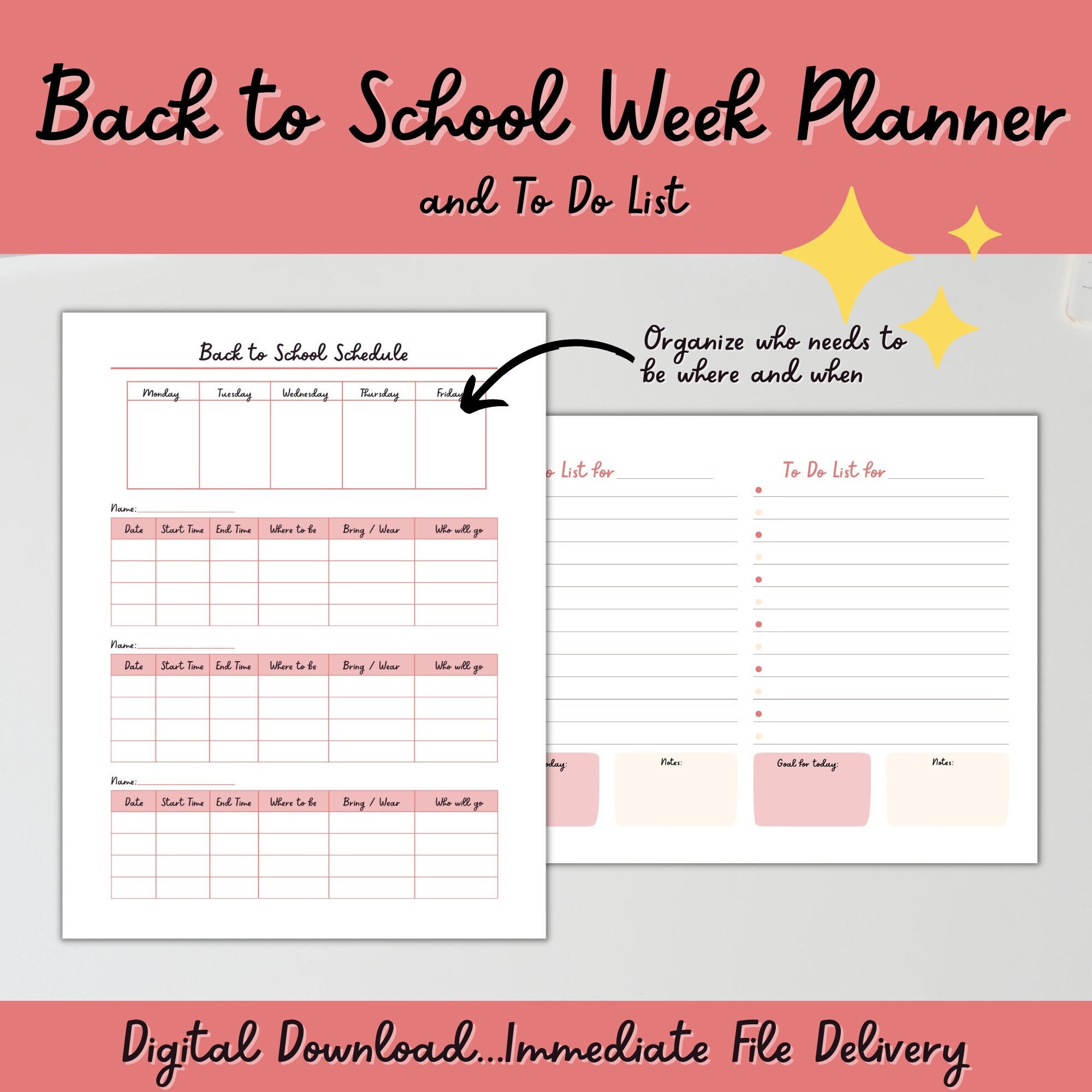 Back to School Digital Download Planner, Printable Parent Organizer ...