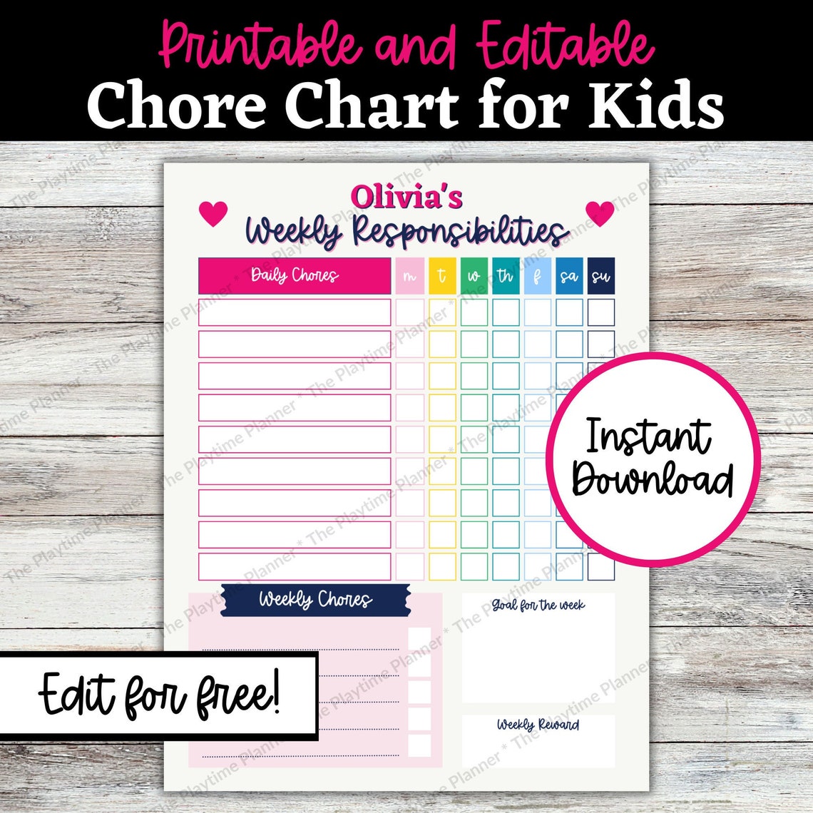 Personalized Chores Chart for Kids, Printable Family Chore Chart ...