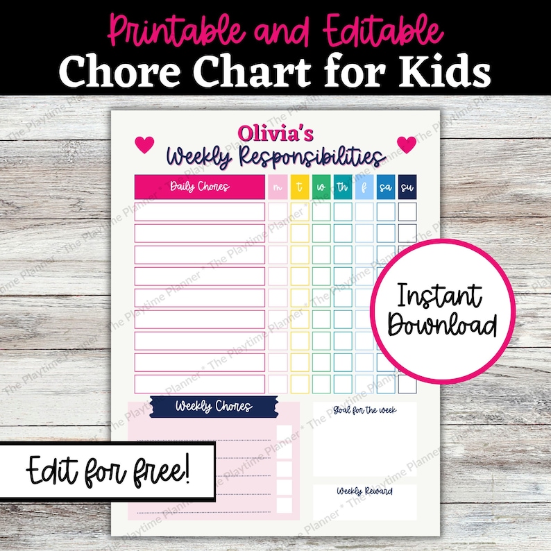 Kids Daily School Checklist, Responsibility Chart, to Do List, Editable ...