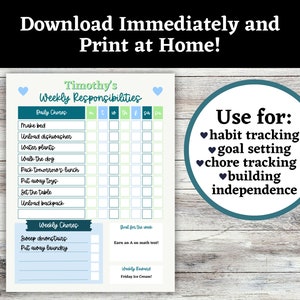 Kids Daily School Checklist, Responsibility Chart, to Do List, Editable ...