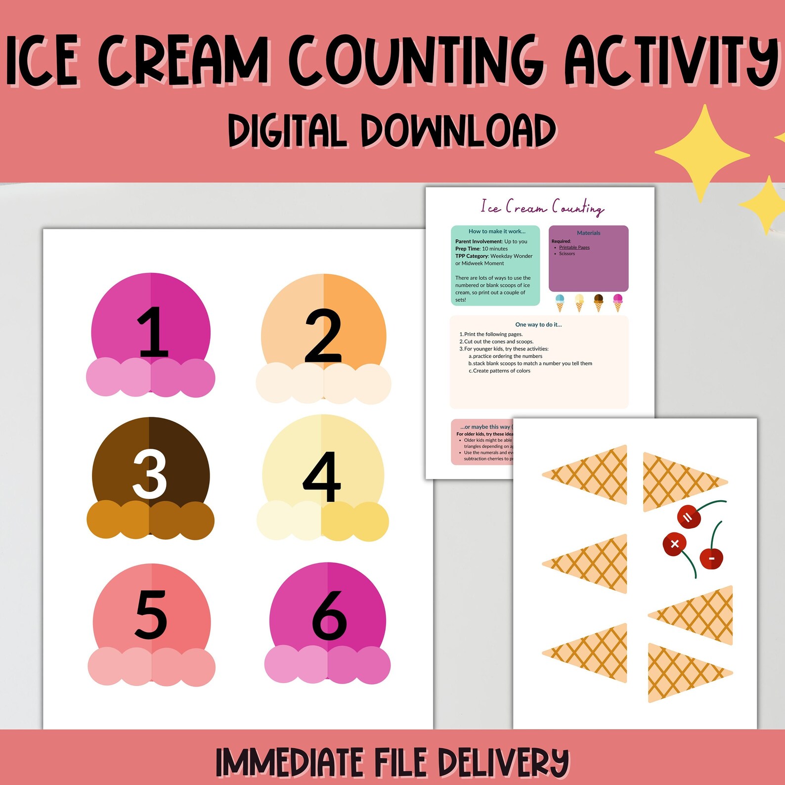 Ice Cream Themed Counting Activity, Counting Activity for Pre-k, Math ...