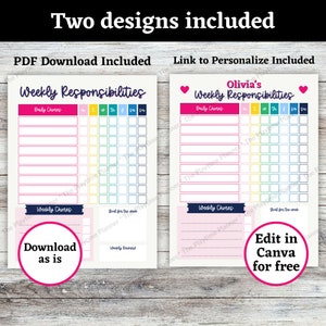 Personalized Chores Chart for Kids, Printable Family Chore Chart ...