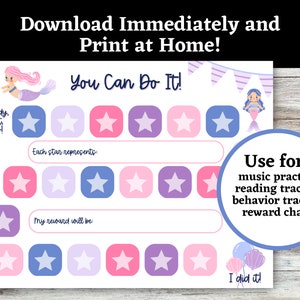 Mermaid Reward Chart, Bedtime Chart, Potty Training Chart, Sticker ...