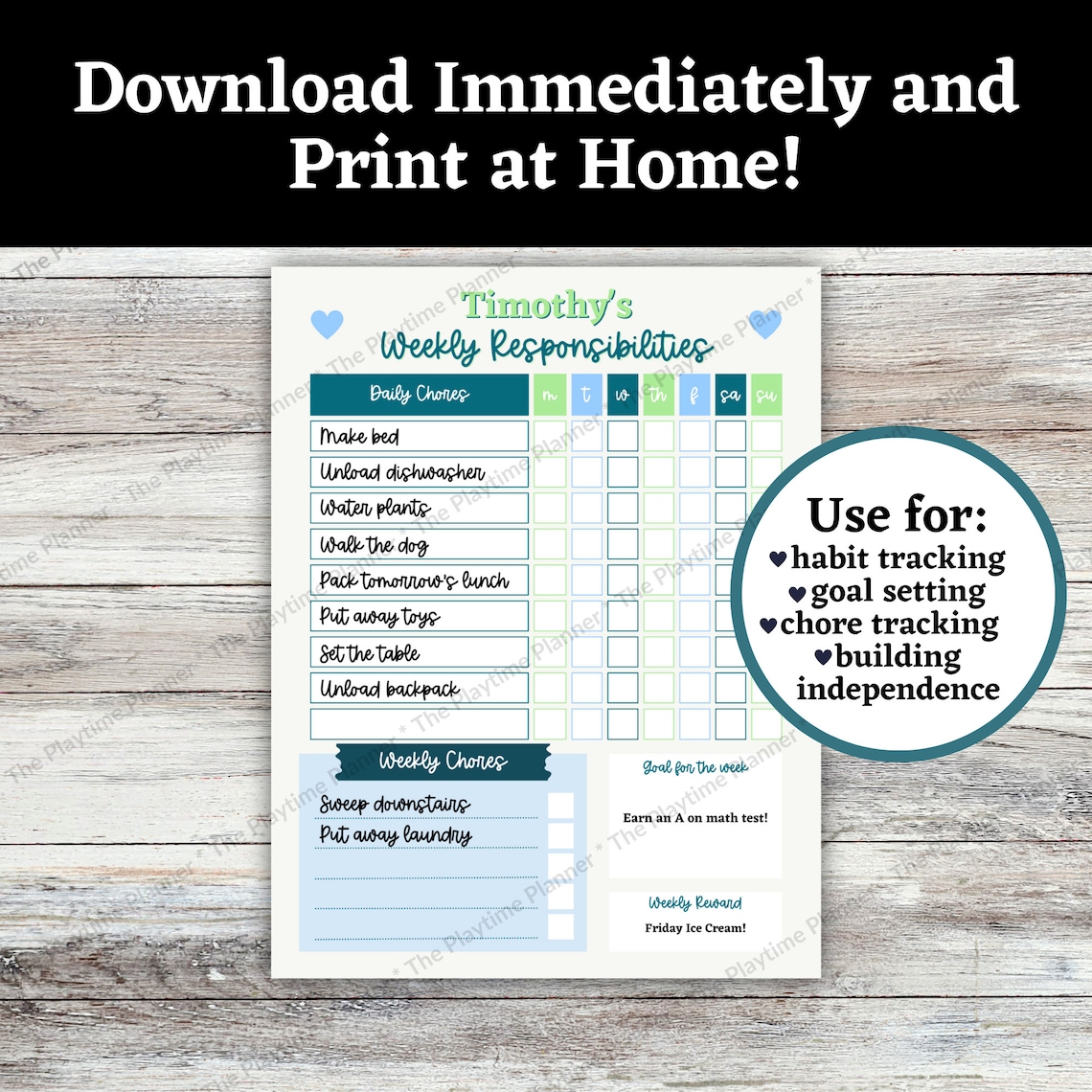 Personalized Chore Chart for Kids, Family Chores Chart, Printable Kids ...
