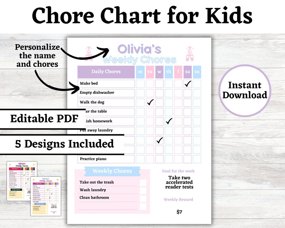 Personalized Chore Chart for Kids, Printable Family Chores Chart, Kids ...