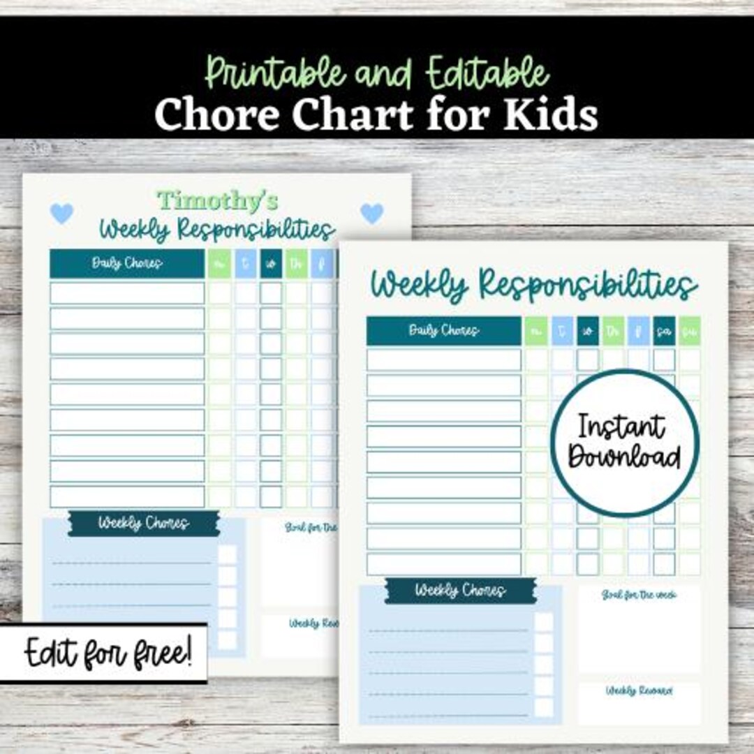 Kids Daily School Checklist, Responsibility Chart, to Do List, Editable ...