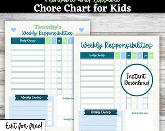 Kids Daily School Checklist, Responsibility Chart, to Do List, Editable ...