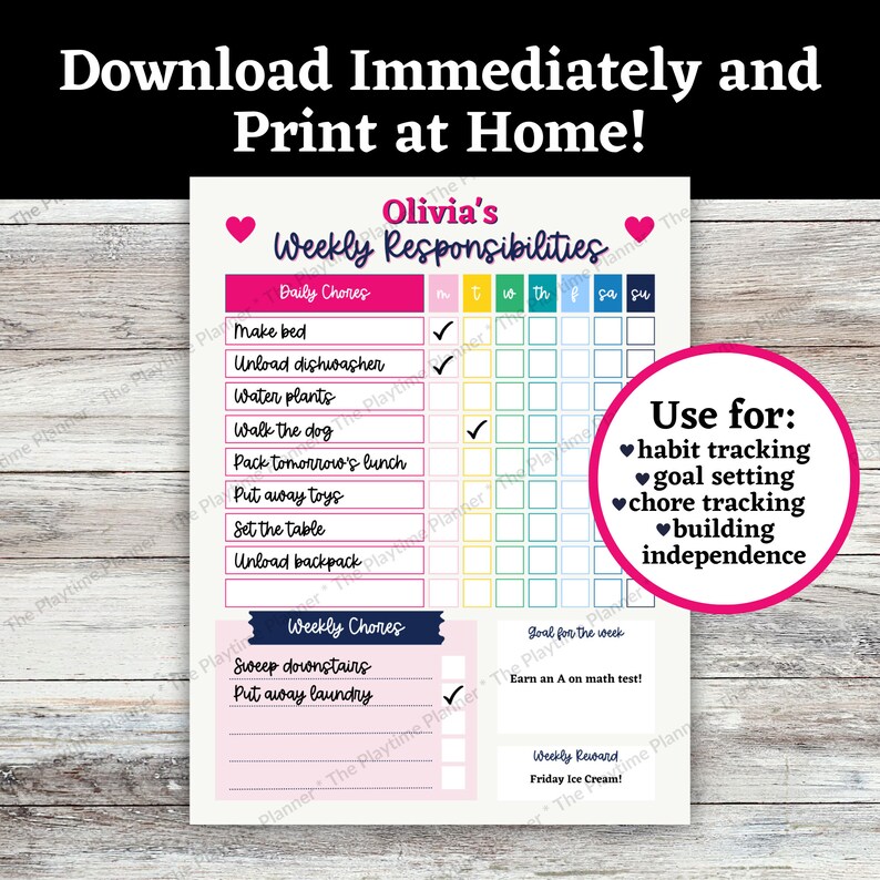 Personalized Chores Chart for Kids Printable Family Chore - Etsy