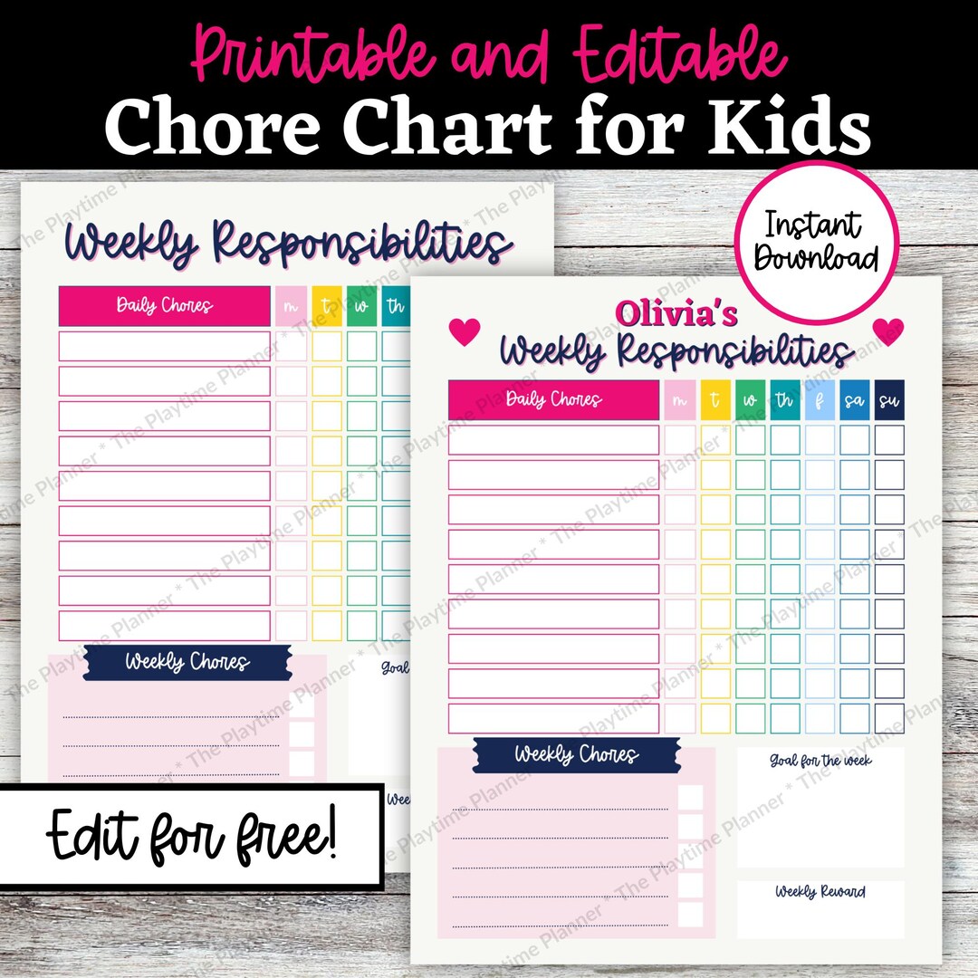 Kids Daily School Checklist, Responsibility Chart, to Do List, Editable ...