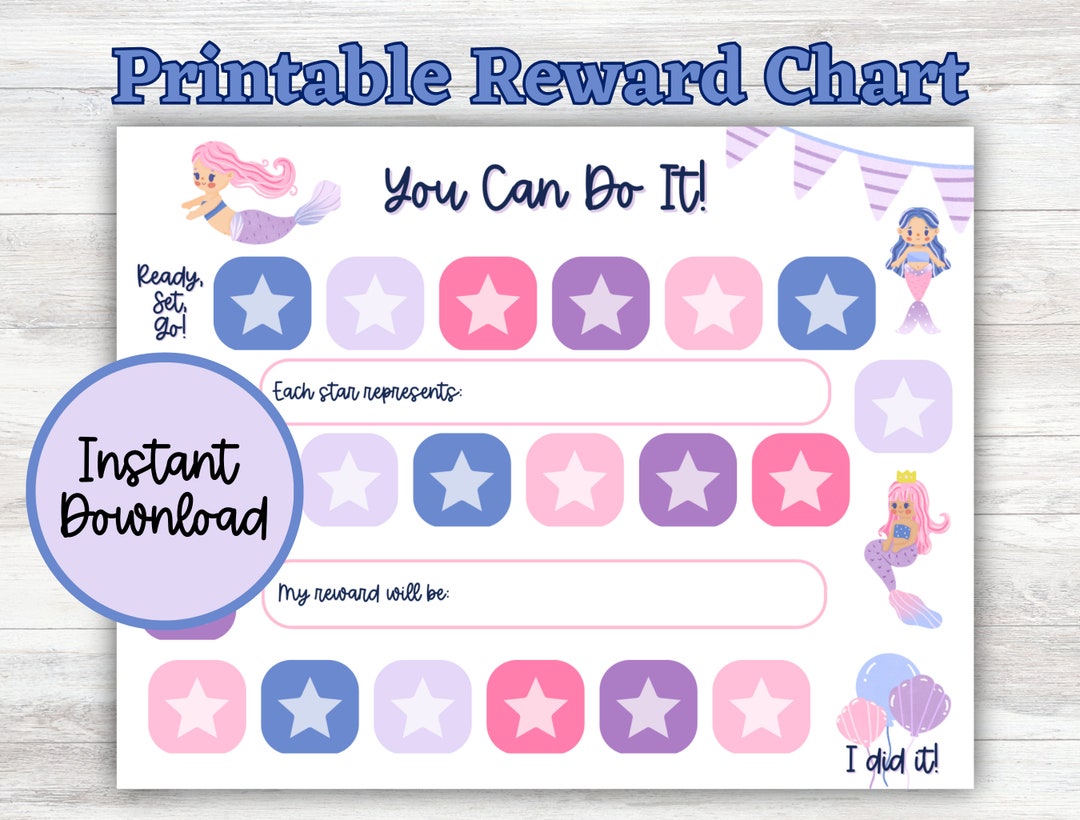 Mermaid Reward Chart, Bedtime Chart, Potty Training Chart, Sticker ...