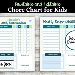 Kids Daily School Checklist, Responsibility Chart, to Do List, Editable ...