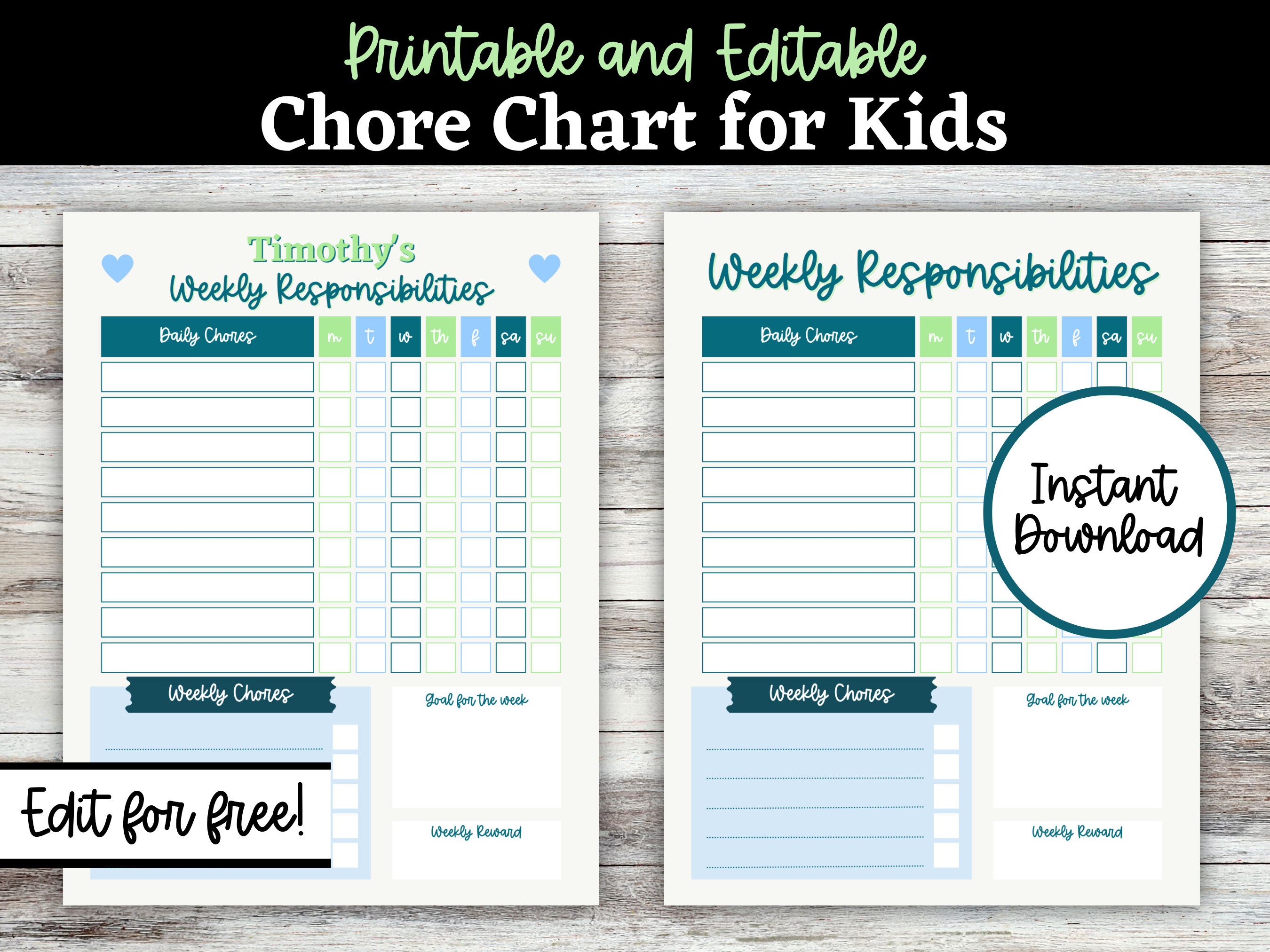 Kids Daily School Checklist, Responsibility Chart, to Do List, Editable ...