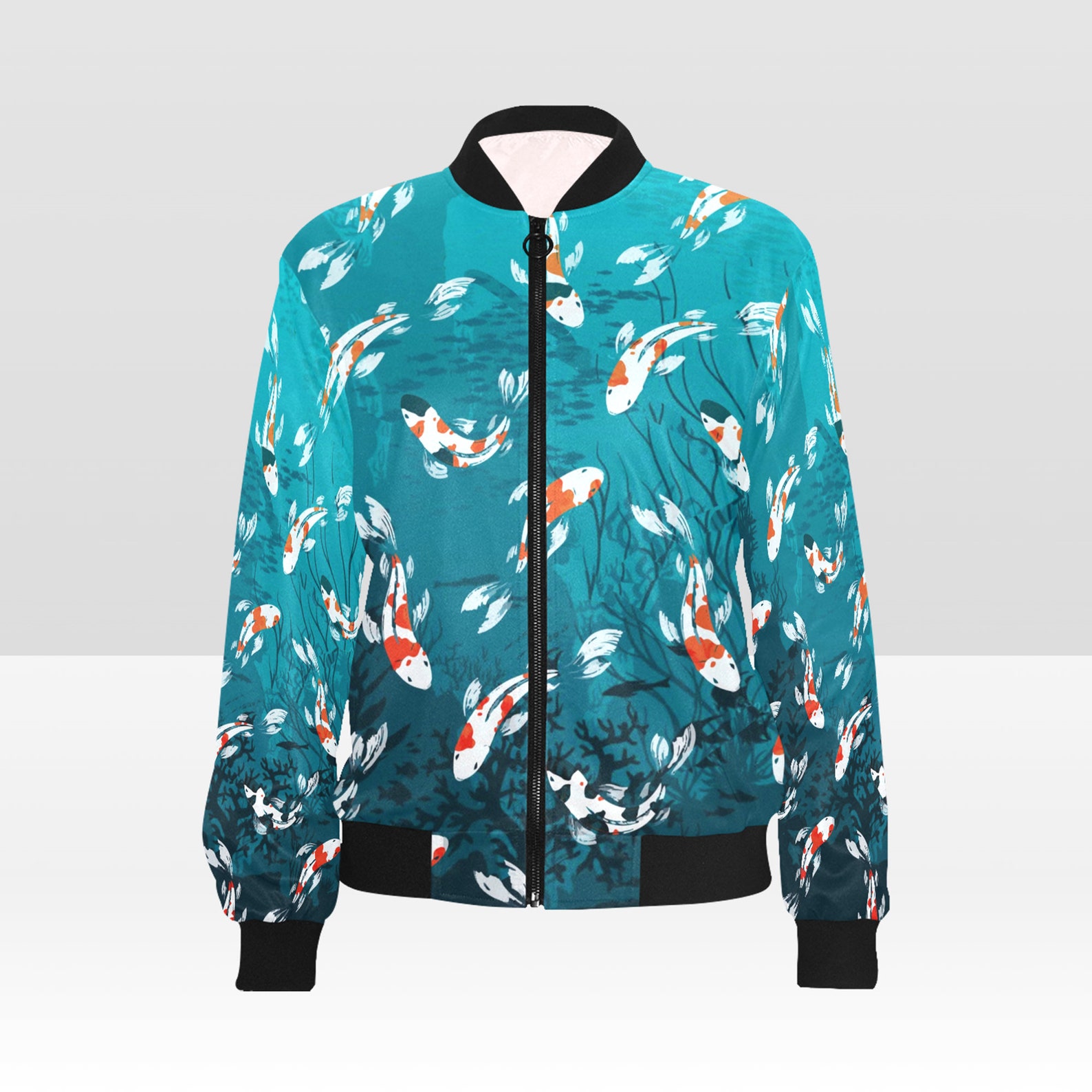 FISH BOMBER JACKET Women Bomber Jacket Fish Print Women | Etsy