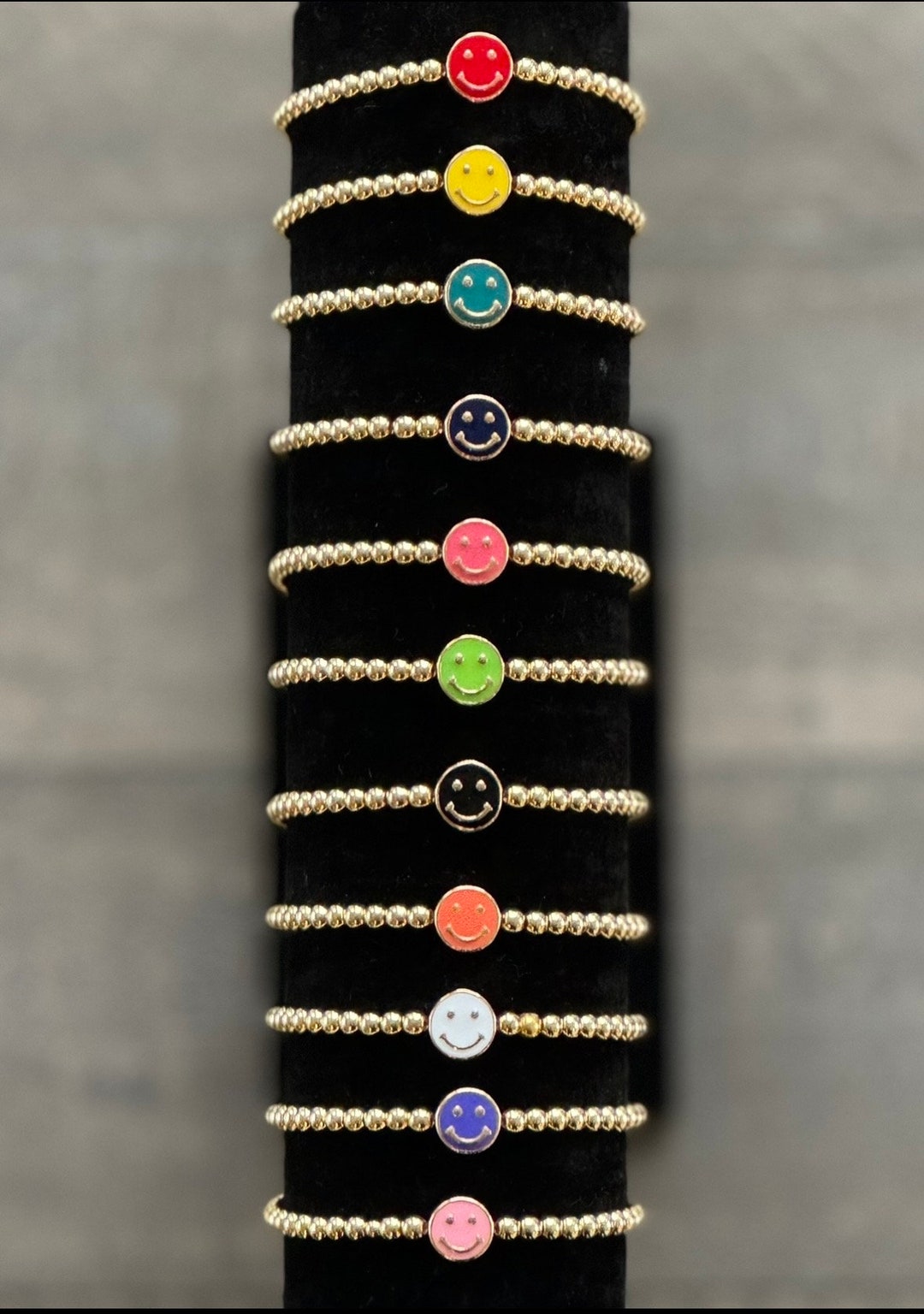 14K Gold Beaded Smiley Face Bracelets - Etsy