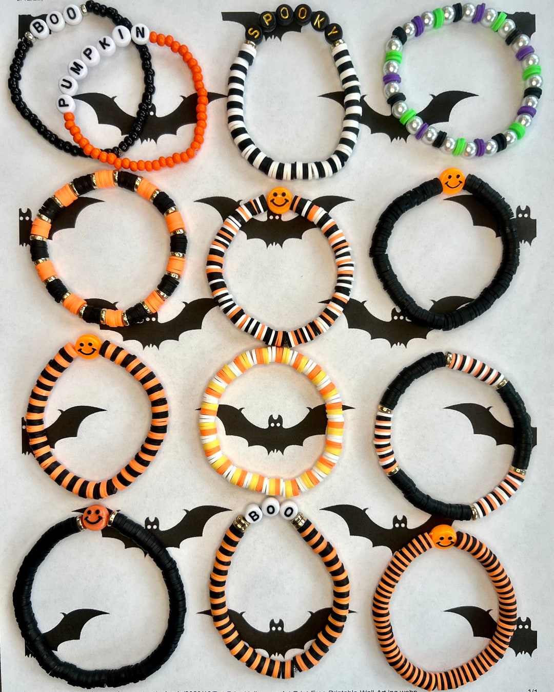 Halloween Bead Bracelet: Spooky, Pumpkin, Boo, Custom Sizing - Etsy
