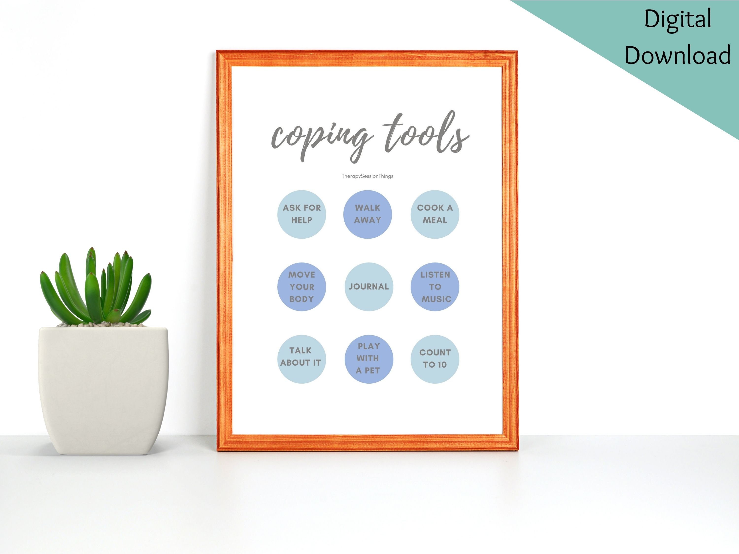 Coping Tools, Therapy Office Printable, Digital Wall Sign, Counseling ...