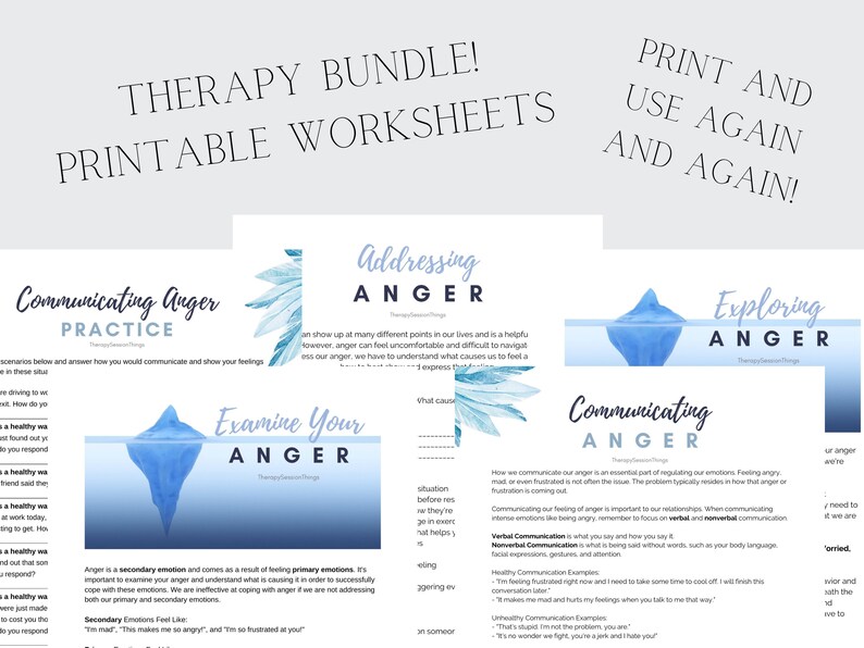 CBT Worksheets Anger Management, Therapist Resource, Counseling ...