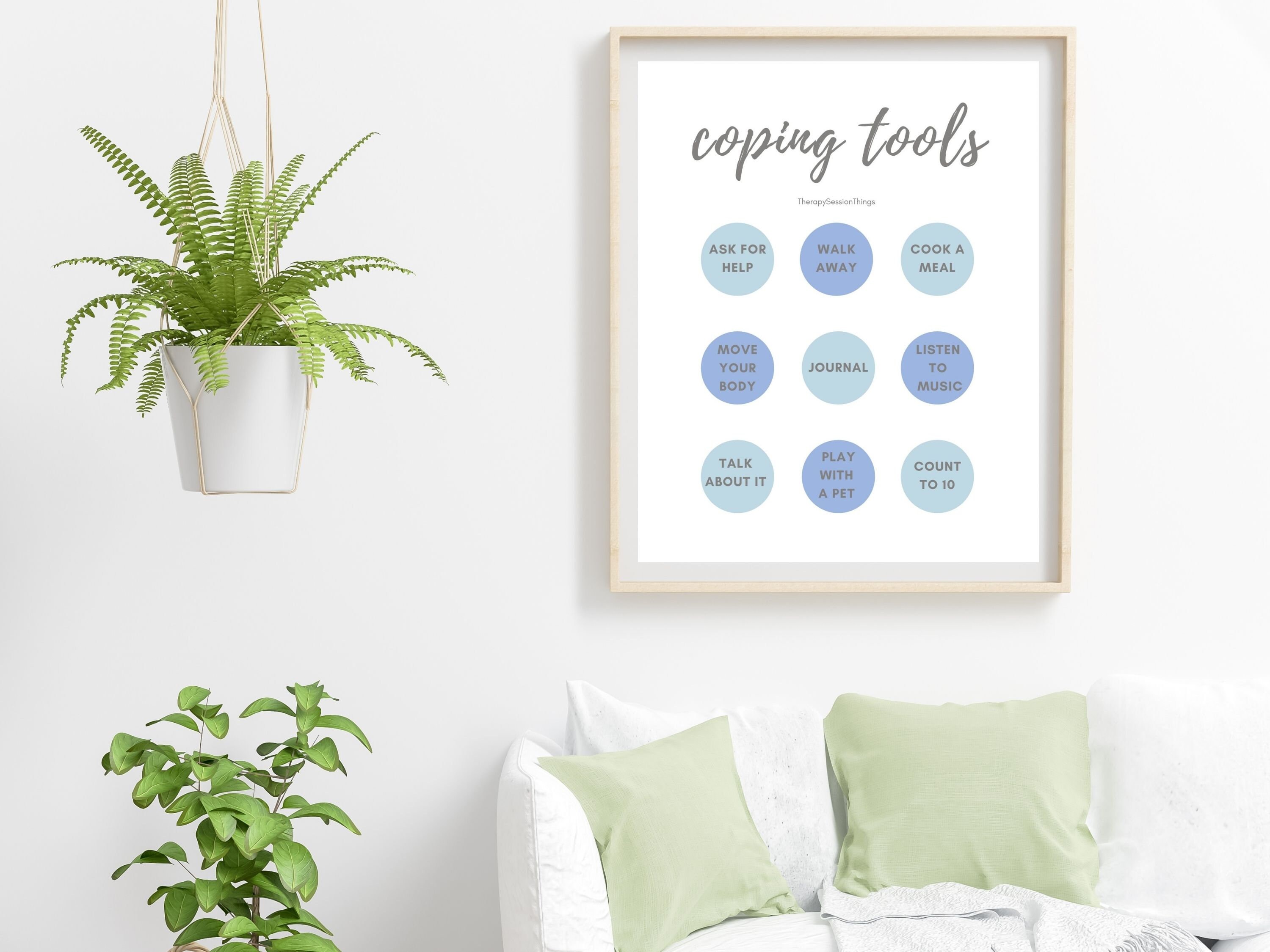 Coping Tools, Therapy Office Printable, Digital Wall Sign, Counseling ...