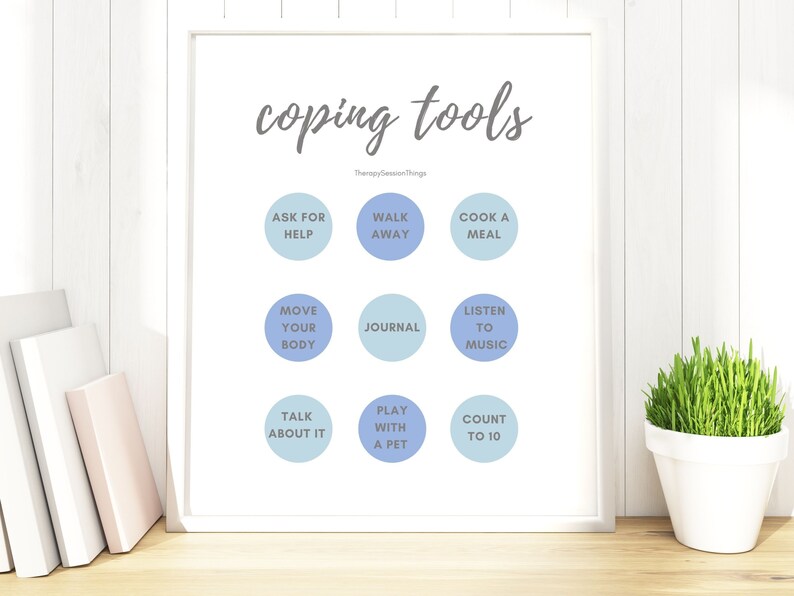 Coping Tools, Therapy Office Printable, Digital Wall Sign, Counseling ...