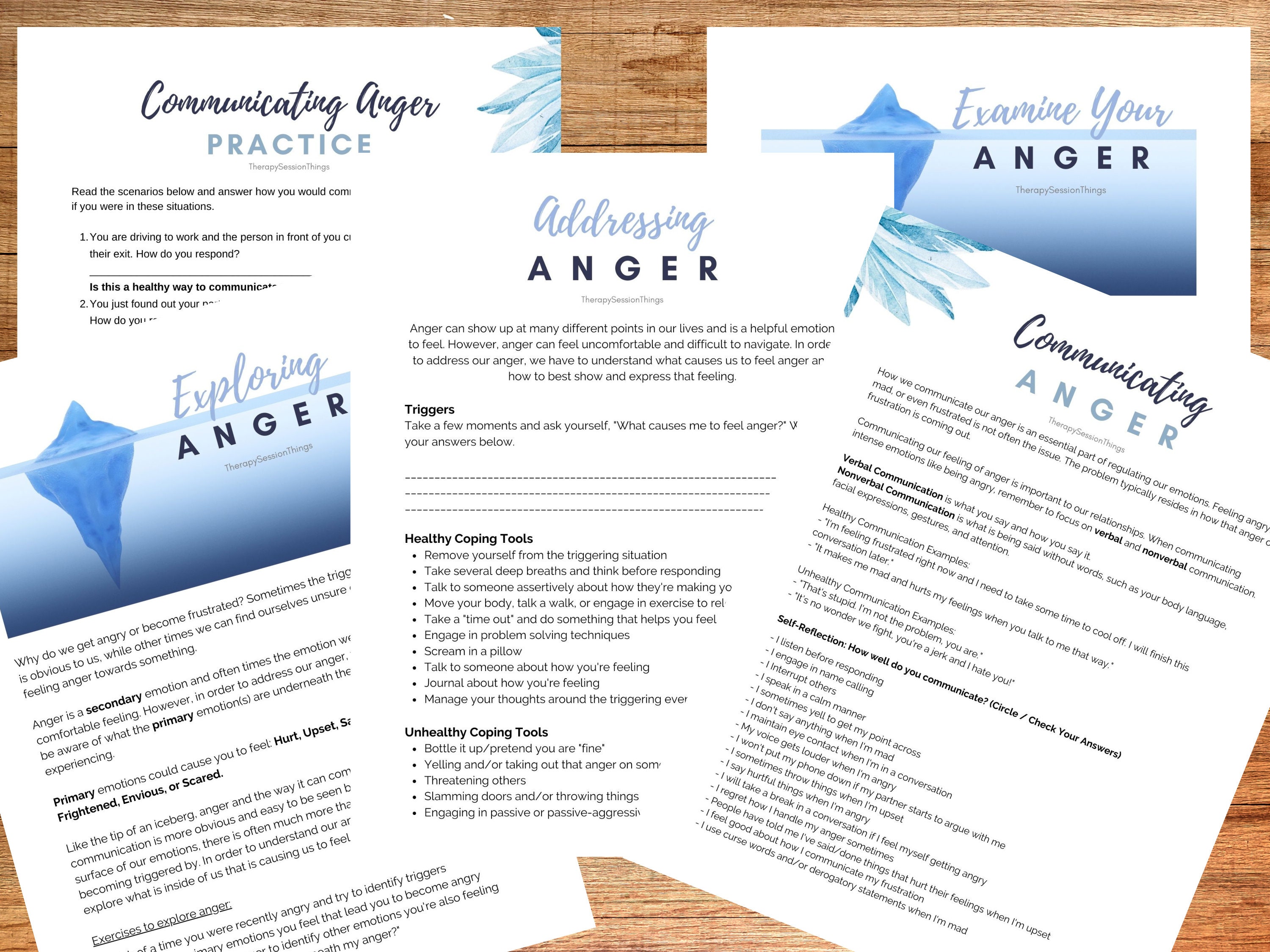 CBT Worksheets Anger Management, Therapist Resource, Counseling ...