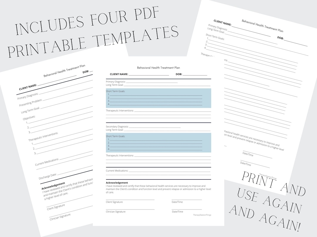 Treatment Plans Printable Behavioral, Mental Health Therapist ...