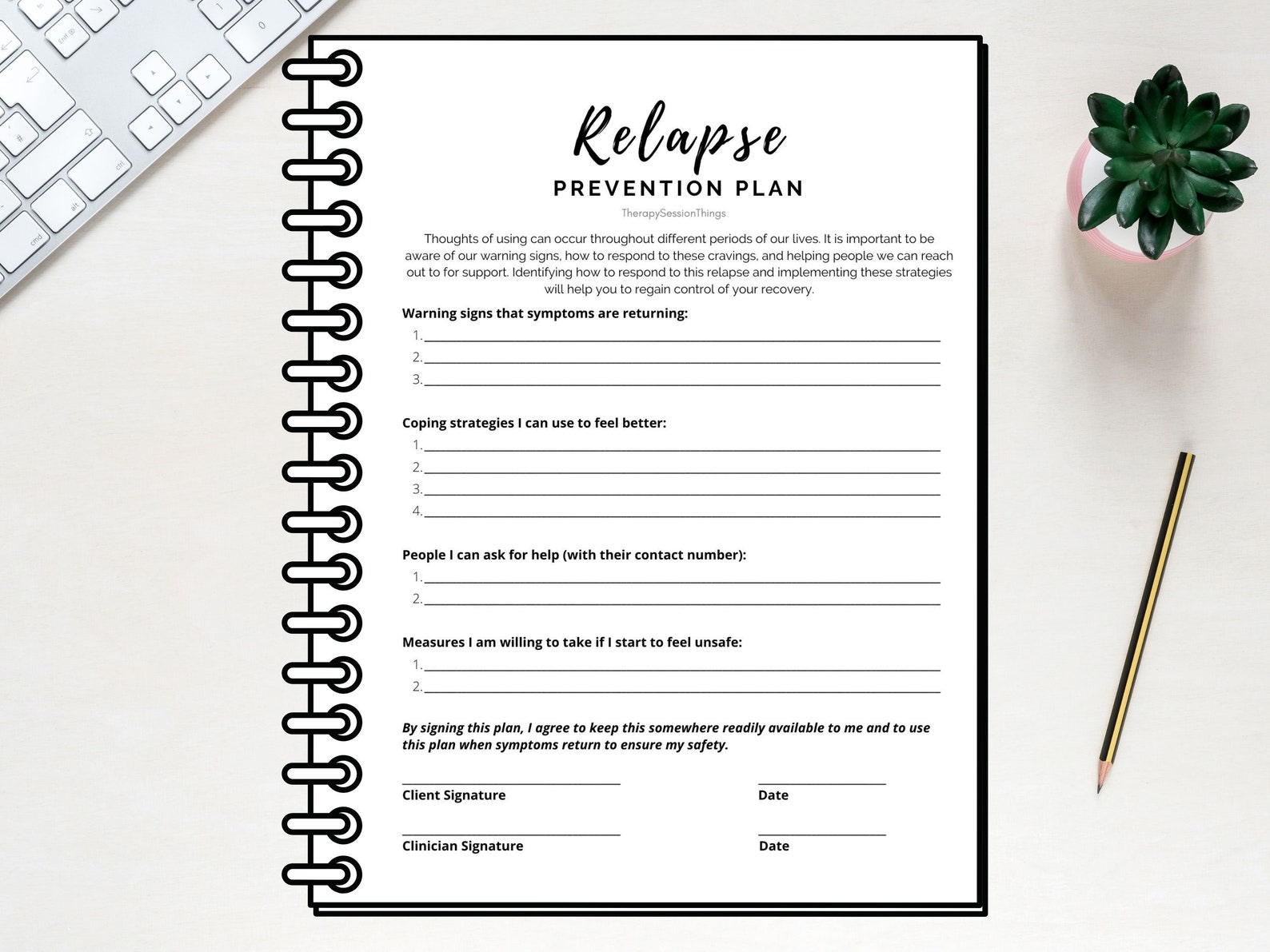 Relapse Prevention, Crisis Plan, Mental Health, Therapy Printable ...