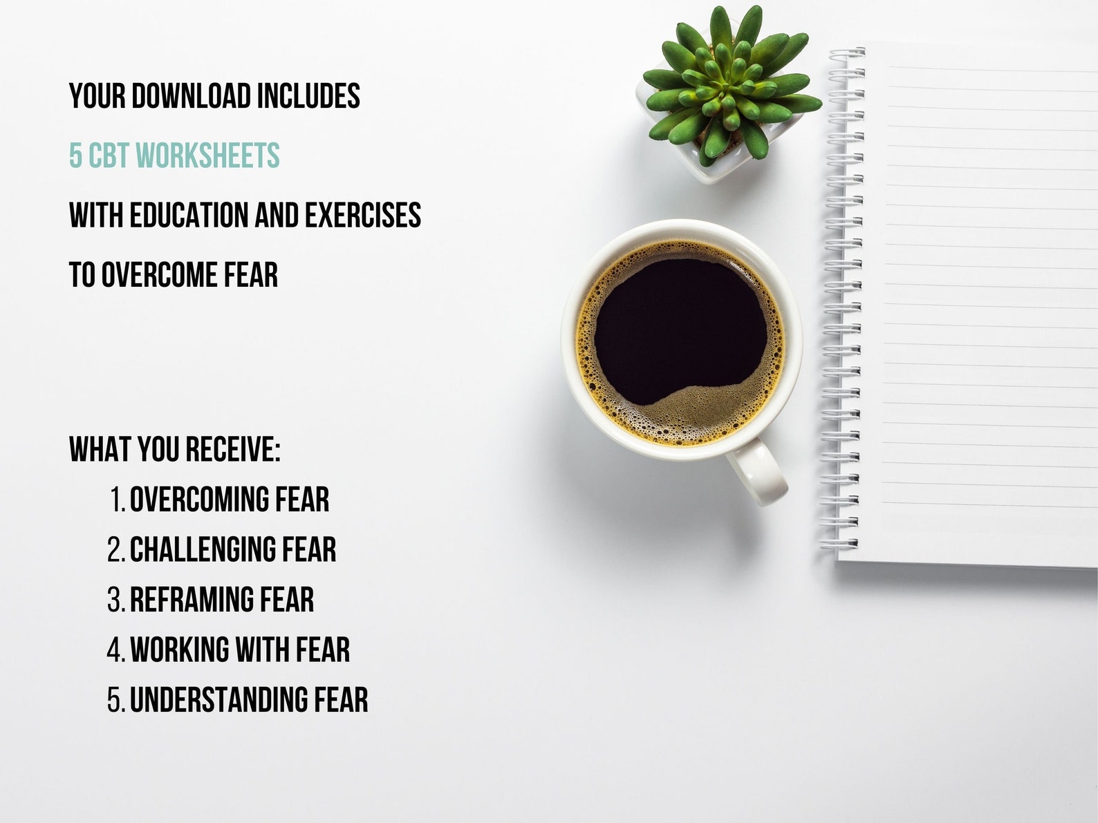 Overcoming Fear CBT Worksheets, Anxiety, Worry, Depression, Counseling ...