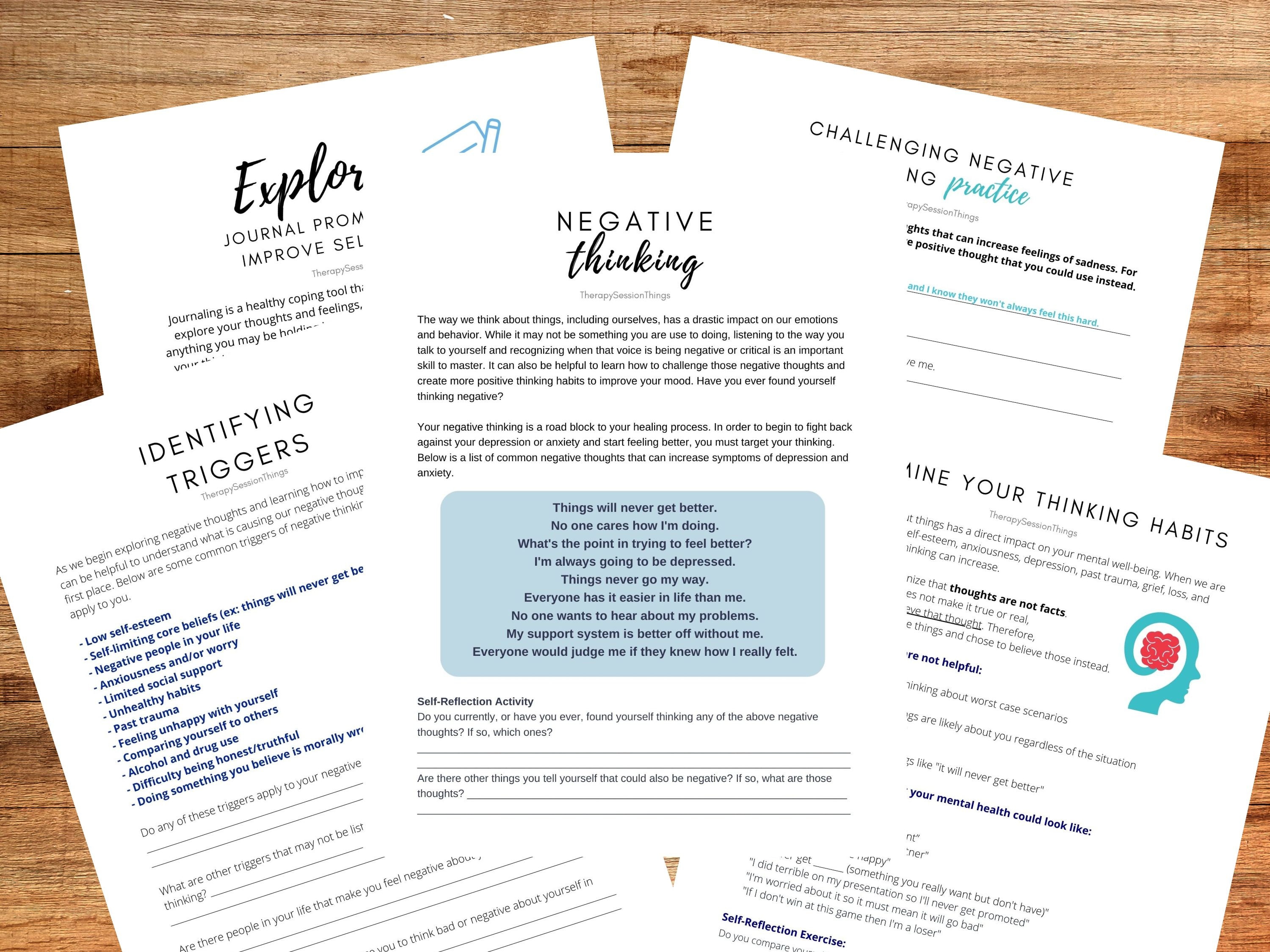 Improve Negative Self-talk CBT Worksheets, DBT Workbook, Challenge ...