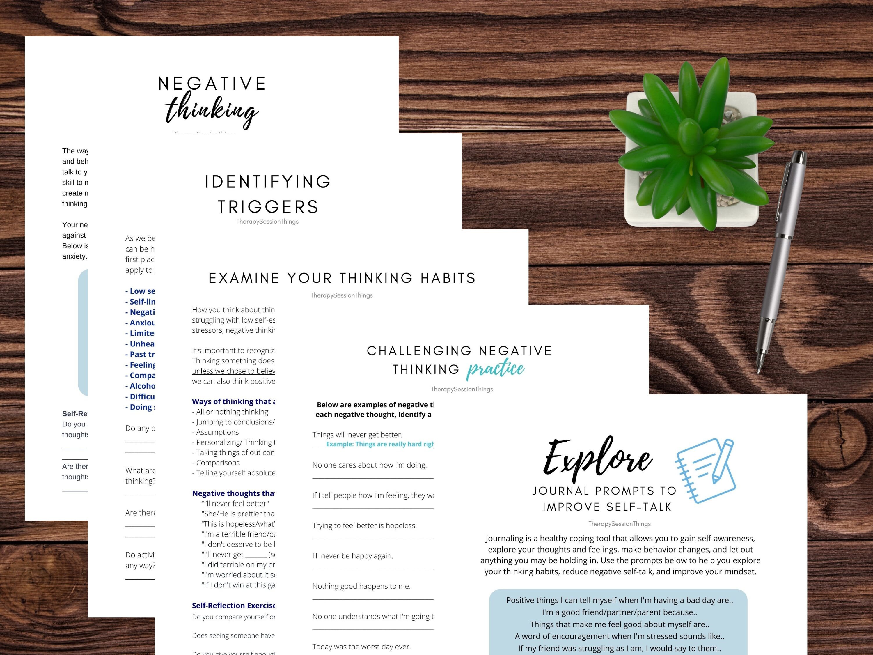 Improve Negative Self-talk CBT Worksheets, DBT Workbook, Challenge ...