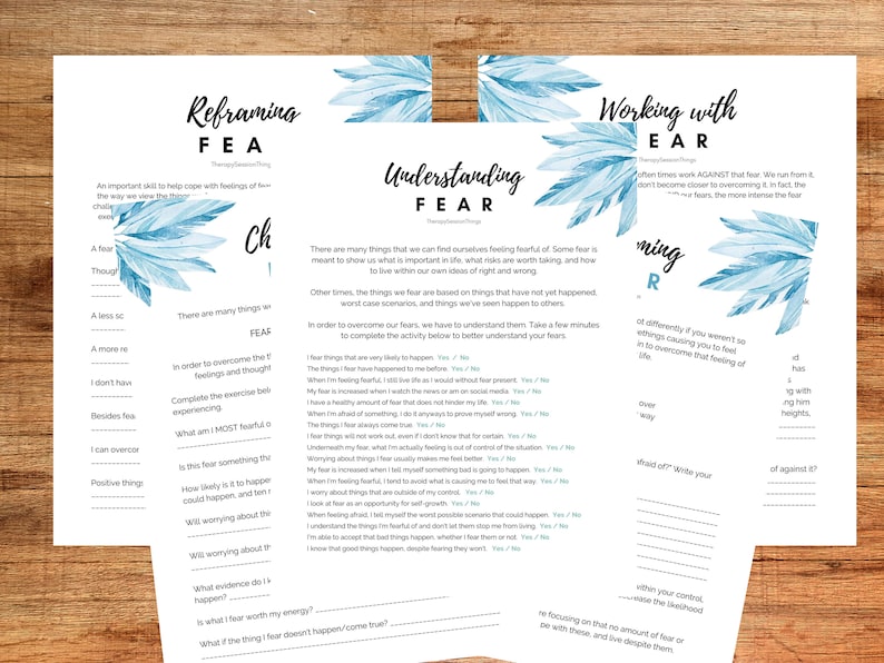 Overcoming Fear CBT Worksheets, Anxiety, Worry, Depression, Counseling ...
