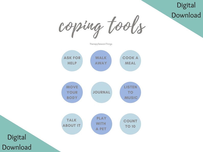 Coping Tools, Therapy Office Printable, Digital Wall Sign, Counseling ...