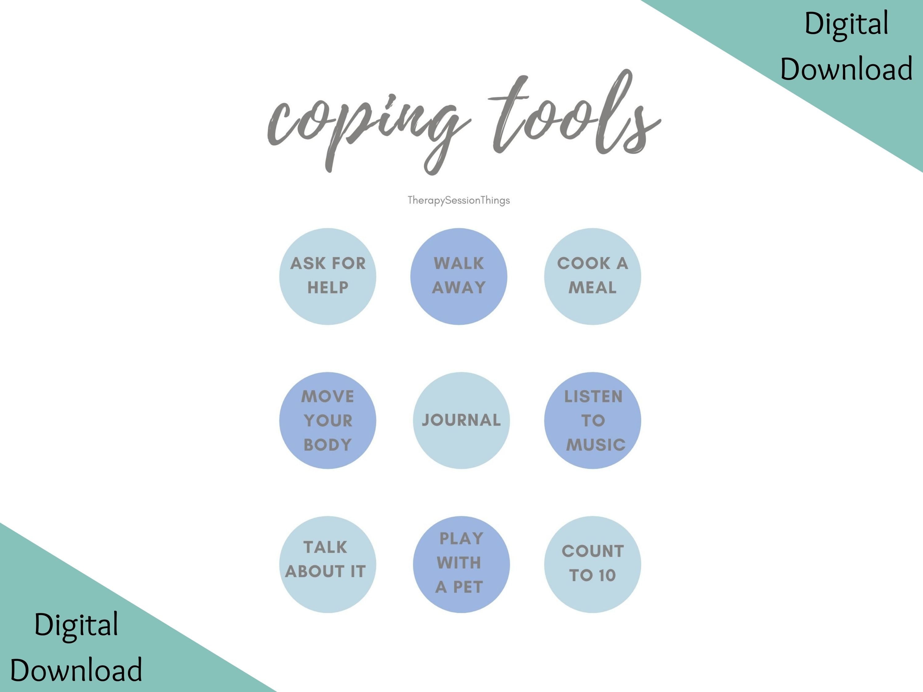 Coping Tools, Therapy Office Printable, Digital Wall Sign, Counseling ...