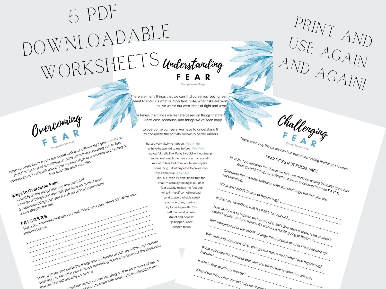 Overcoming Fear CBT Worksheets, Anxiety, Worry, Depression, Counseling ...