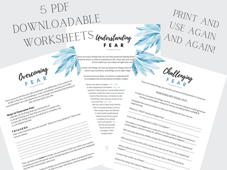 Overcoming Fear CBT Worksheets, Anxiety, Worry, Depression, Counseling ...